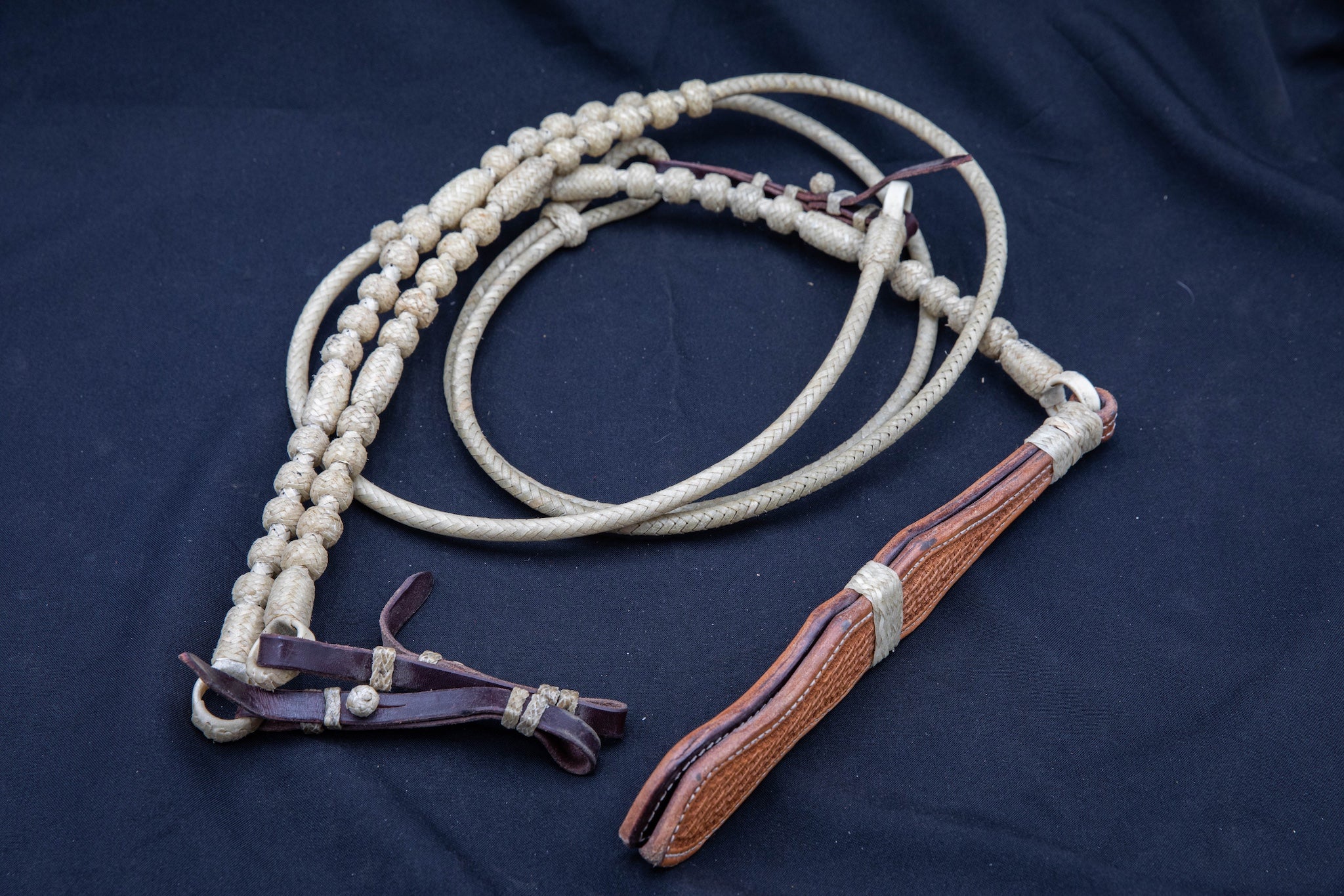 12 Plait, 110" Natural Rawhide Romel Reins w/ Leather Connectors – TM ...